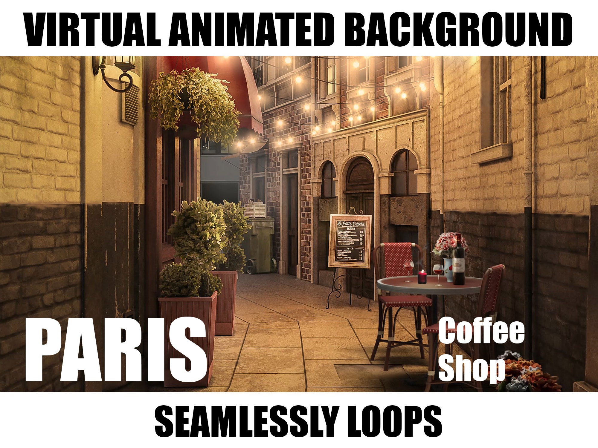 ANIMATED VIRTUAL BACKGROUND Paris Coffee Shop Instant Digital Download ...