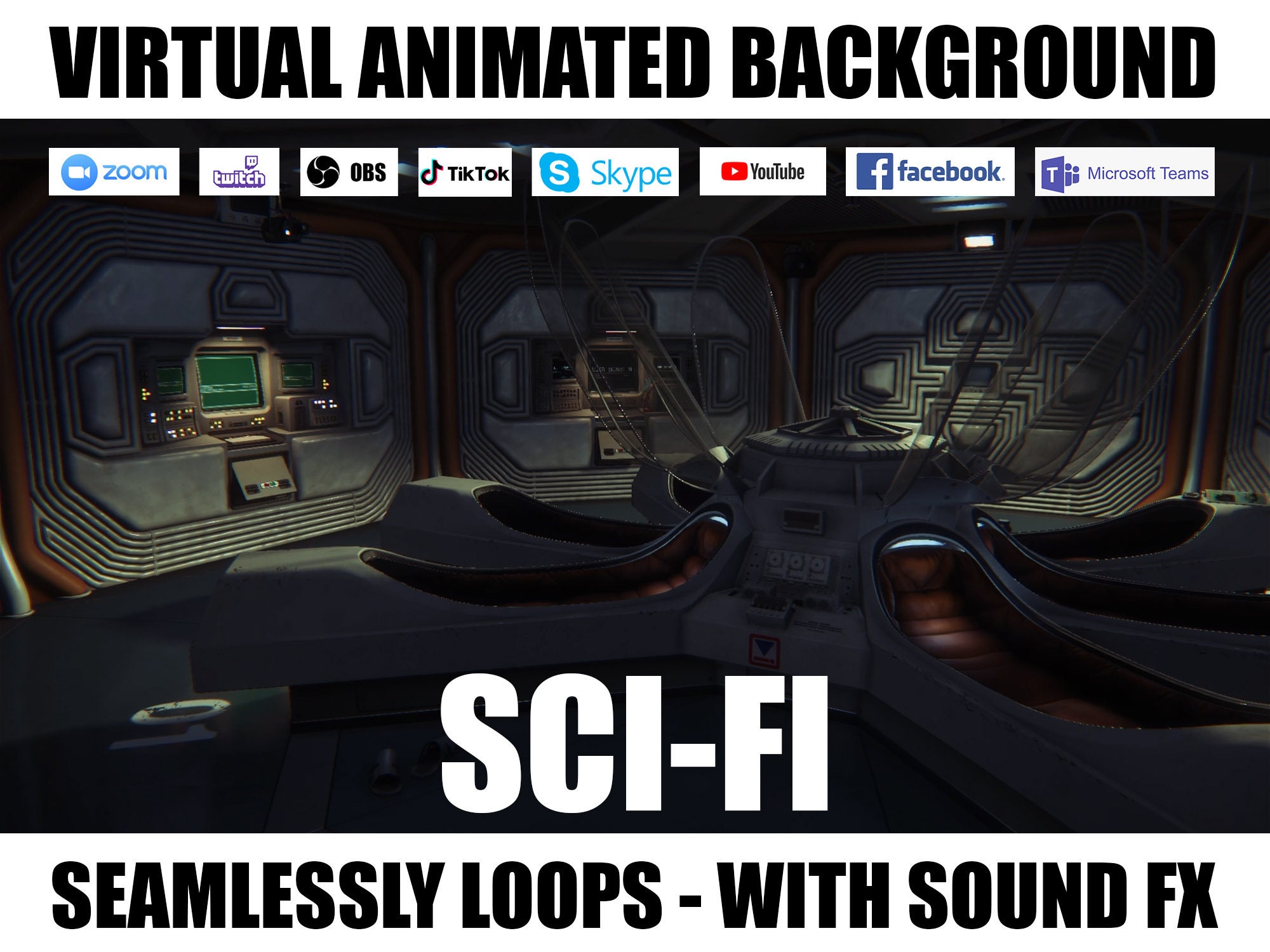 ANIMATED VIRTUAL BACKGROUND | Sci-fi Spaceship Interior | Instant ...