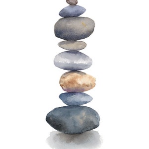 Set of 2 Stacked Rocks Watercolour Paintings Prints, Zen Pebbles ...