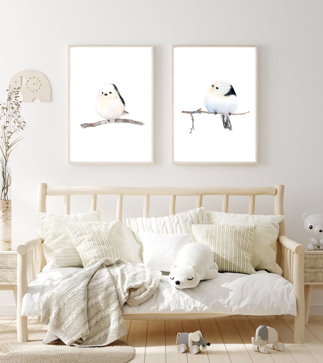 Set of 2 Tubby Long-tailed Tit Bird Watercolor Painting Digital Prints ...
