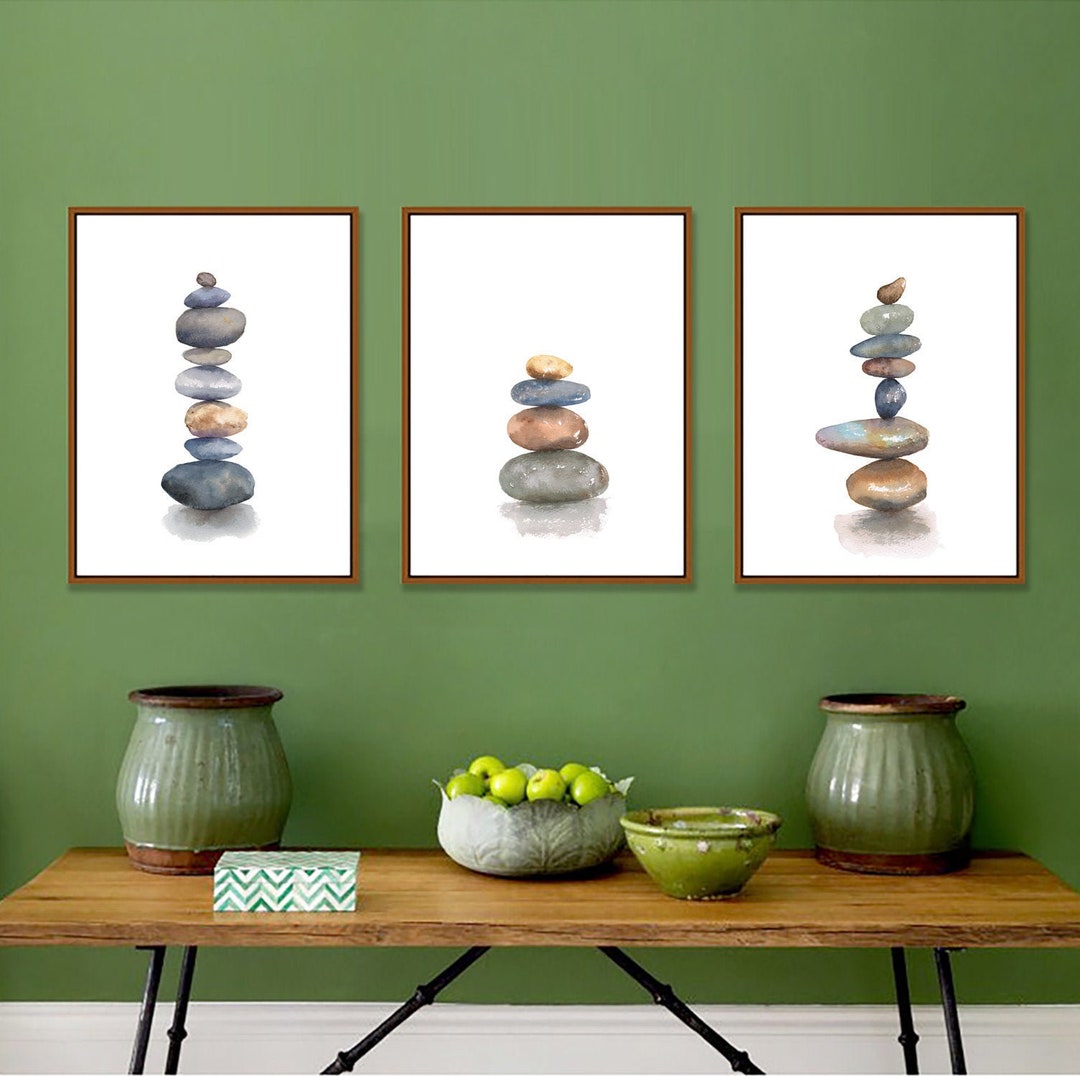 Set of 3 Stacked Rocks Watercolor Painting Digital Prints,zen Pebbles ...