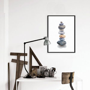 Set of 2 Stacked Rocks Watercolour Paintings Prints, Zen Pebbles ...