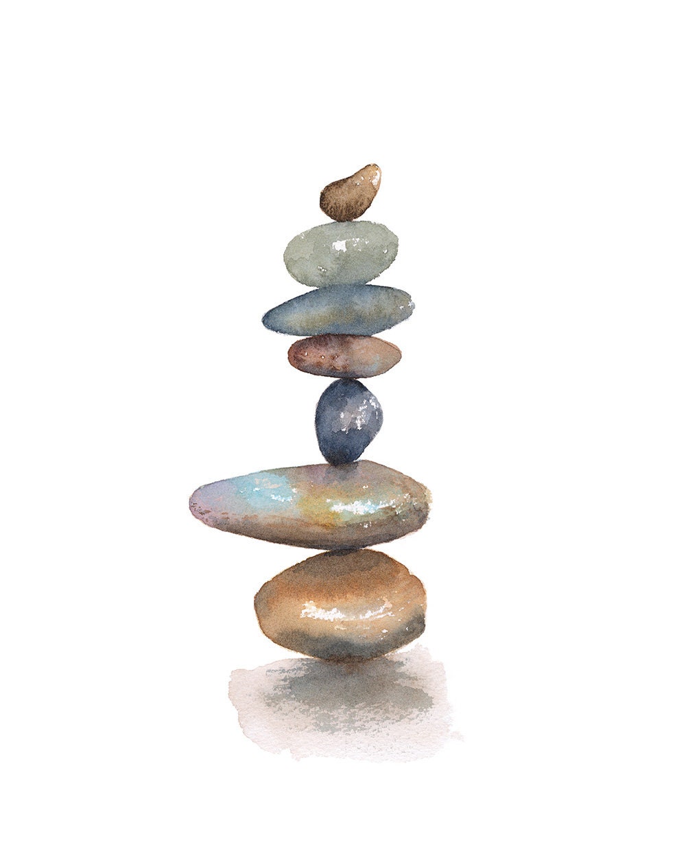 Set of 3 Stacked Rocks Watercolor Painting Digital Prints,zen Pebbles ...