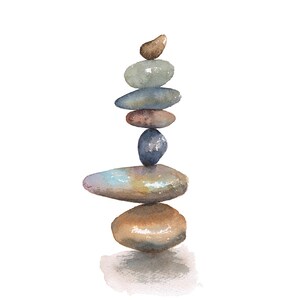 Set of 2 Stacked Rocks Watercolour Paintings Prints, Zen Pebbles ...