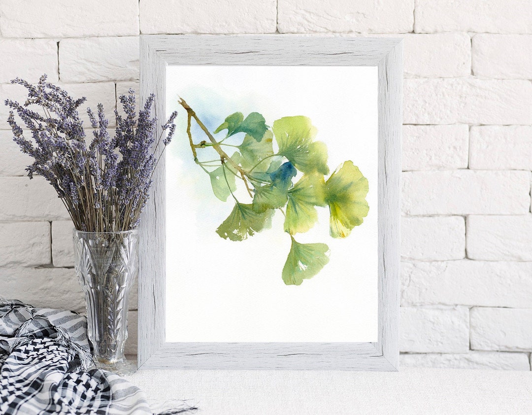 Printable Art Print - Gingko Watercolour Painting Print, Green Leaf Art ...