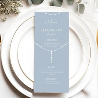 Navy & Silver Baptism Lunch Menu, EDITABLE Boy Communion Menu Template ...