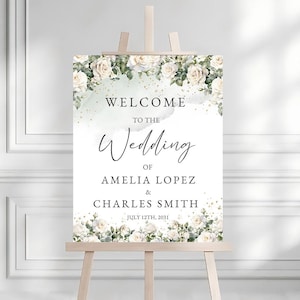 EDITABLE Wedding Welcome Sign Corjl Instant Download | White Roses ...