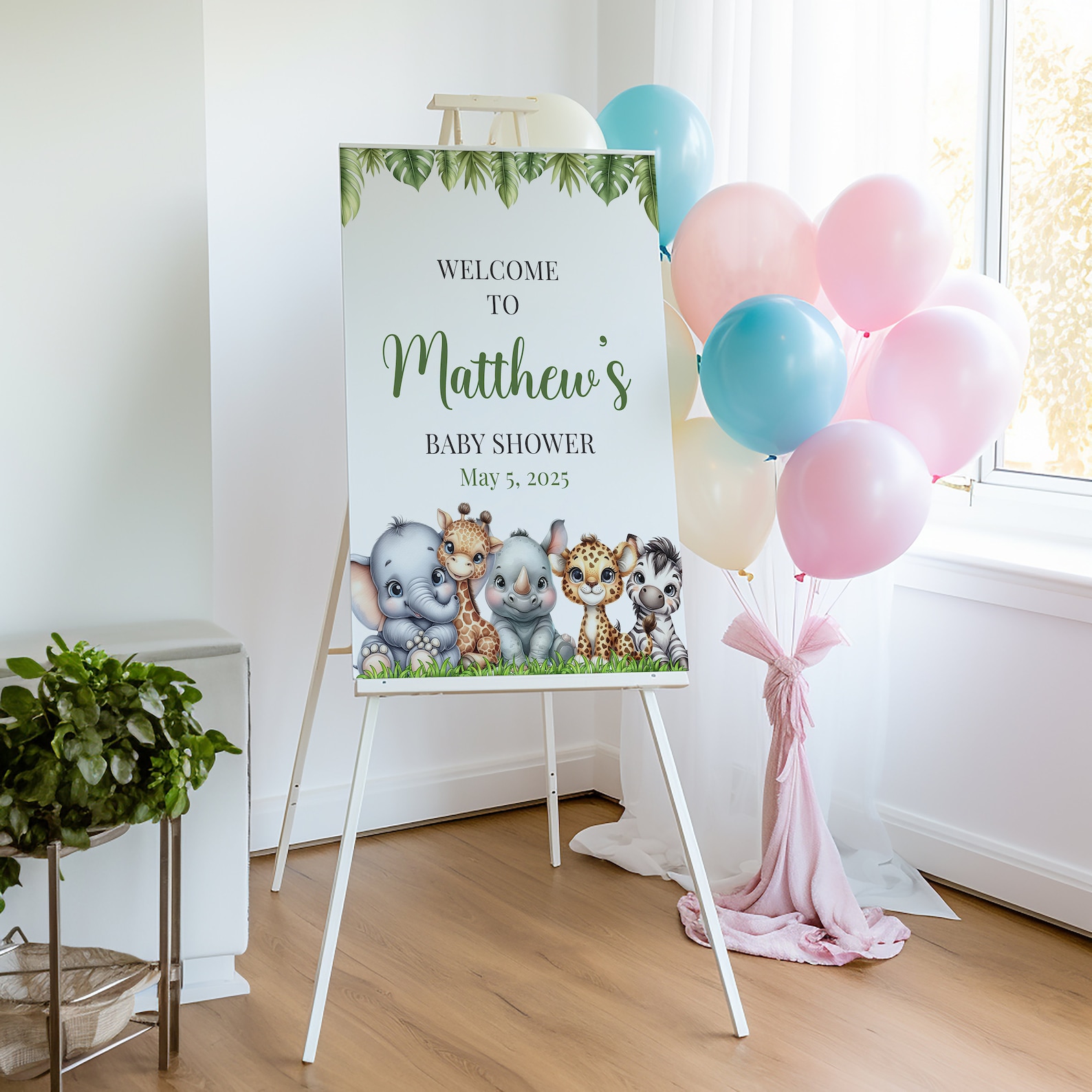EDITABLE Safari Animal Welcome Sign, Baby Shower Poster, Cute Baby ...