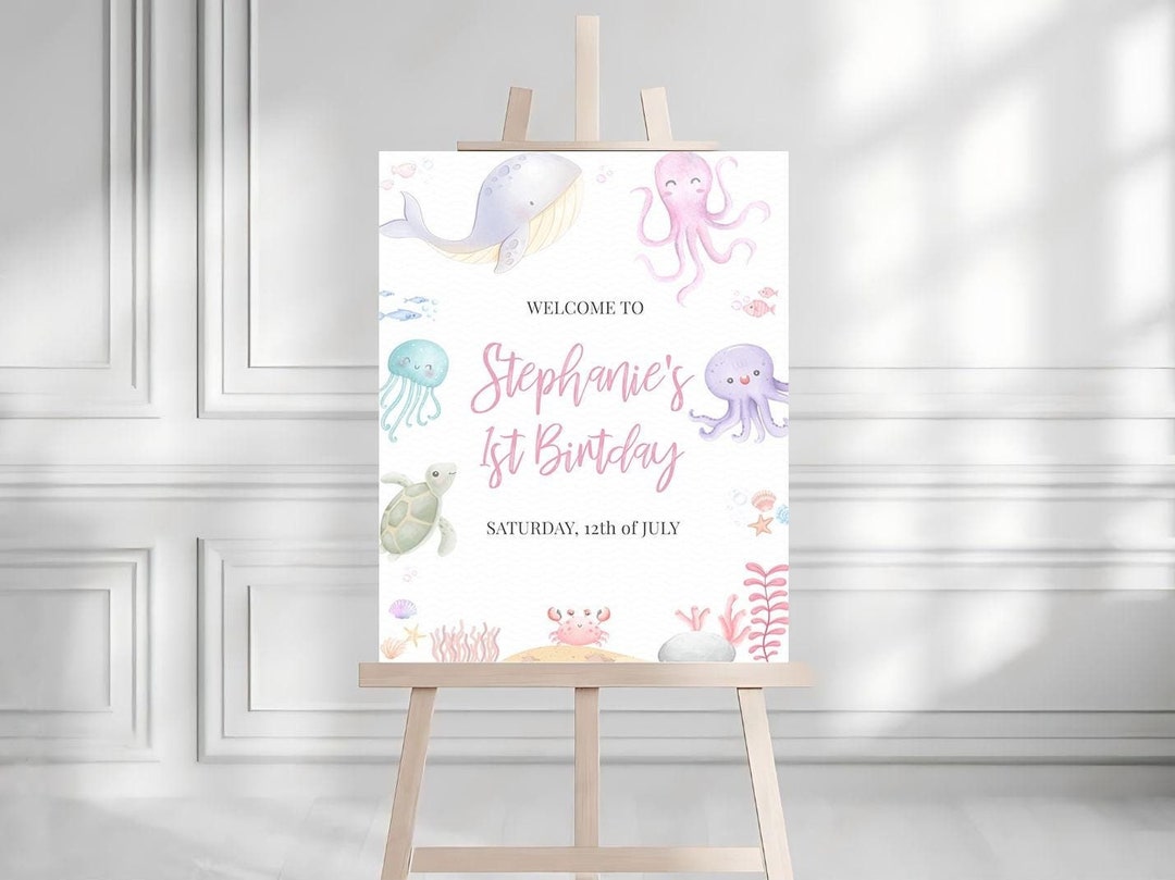 Under the Sea Birthday Welcome Sign: Ocean Animals Poster (corjl ...