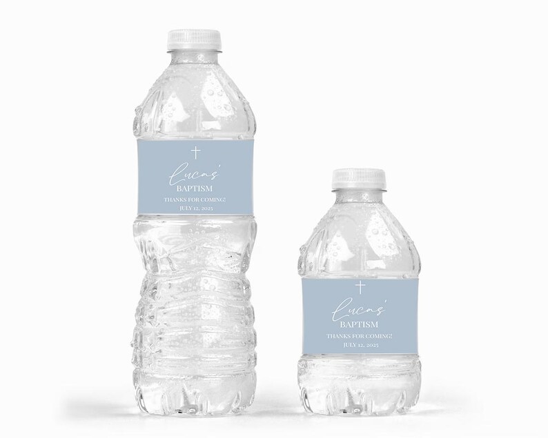 Dusty Blue Baptism Water Bottle Label, Christening Water Label ...