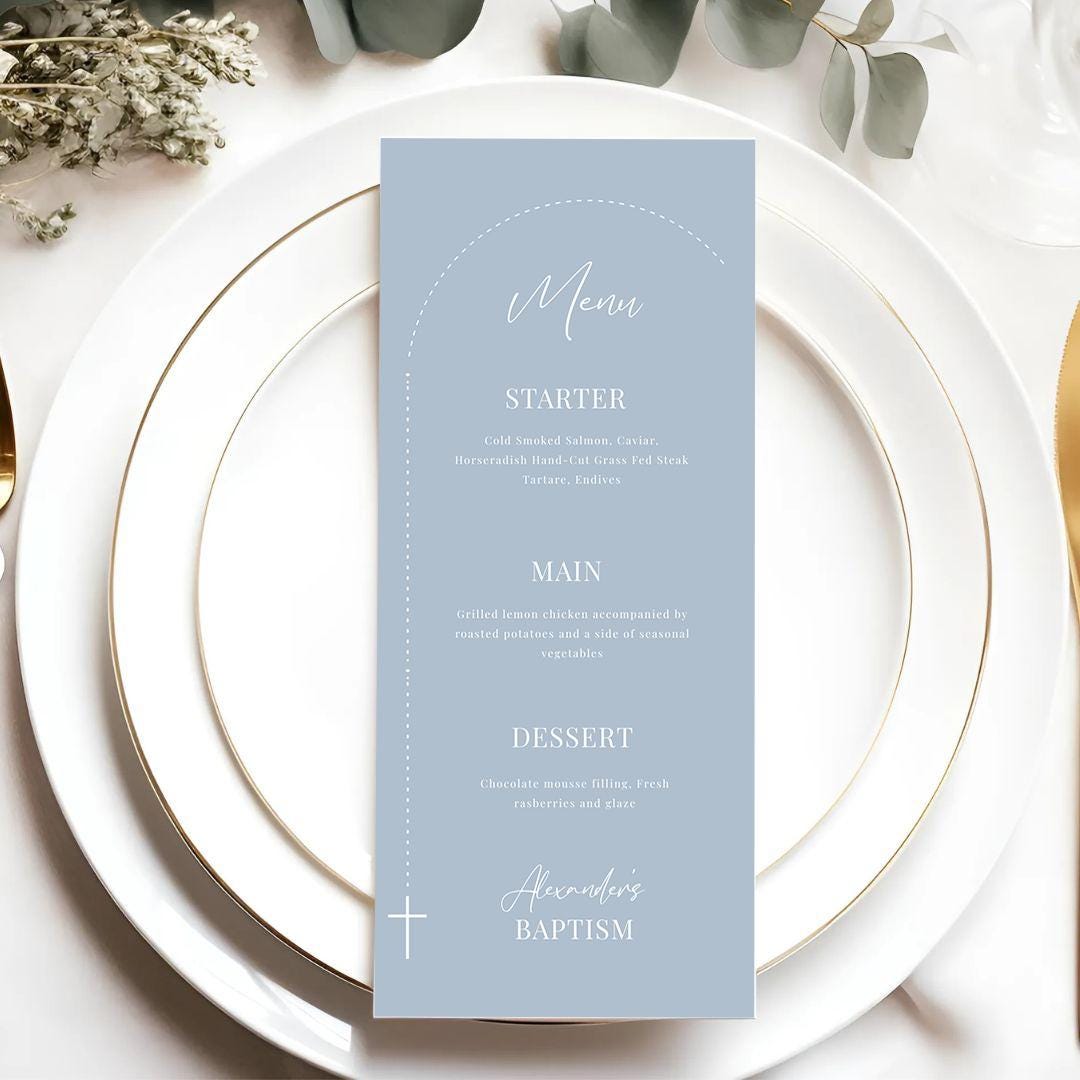 Blue Baptism Menu Template: Corjl Editable Download - Etsy