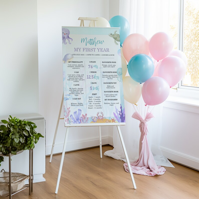 Editable Under the Sea Baby Milestone Sign: First Year Photo Poster ...