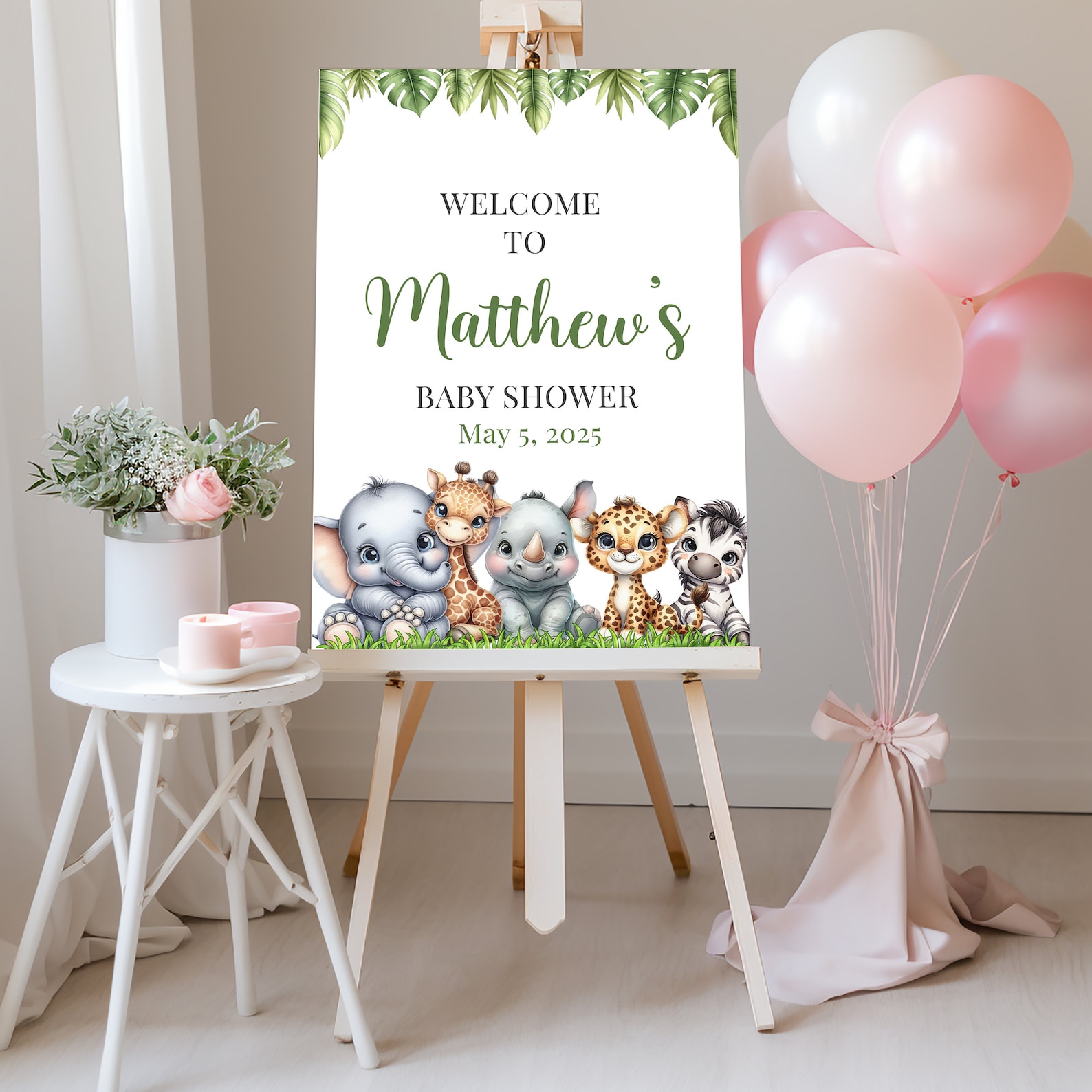 EDITABLE Safari Animal Welcome Sign, Baby Shower Poster, Cute Baby ...