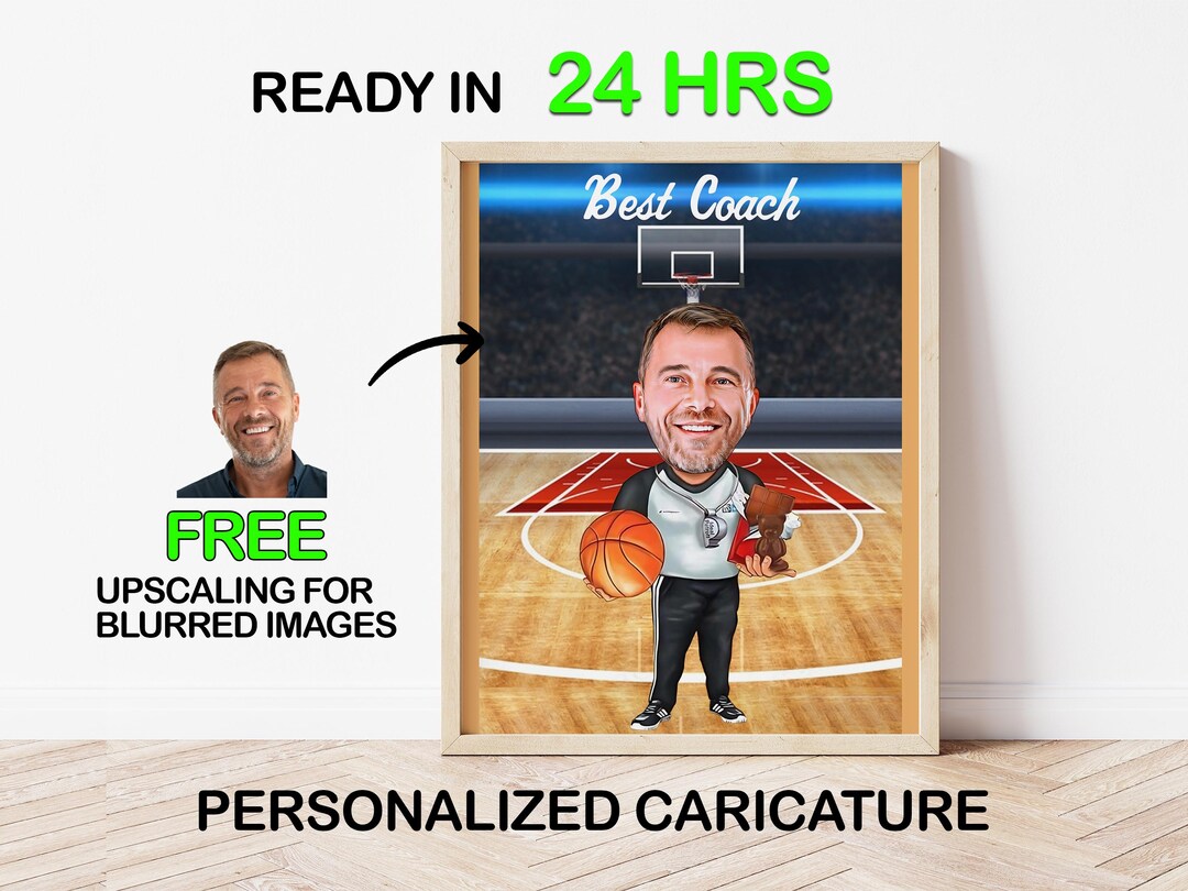 Personalized Basketball Coach Caricature Portrait: Funny Gift (digital ...