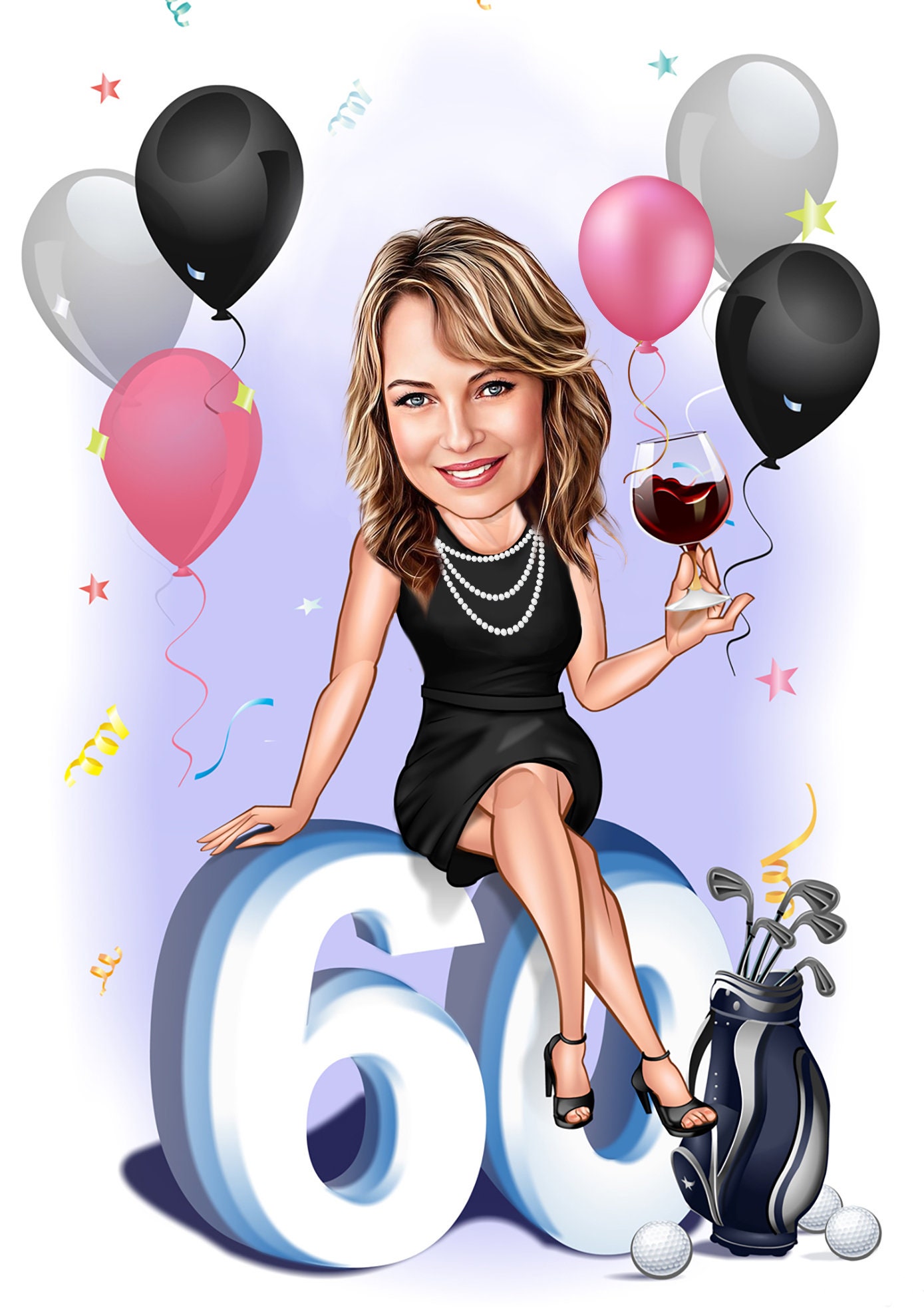 Personalized 60th Birthday Caricature Gift: Custom Cartoon Portrait ...