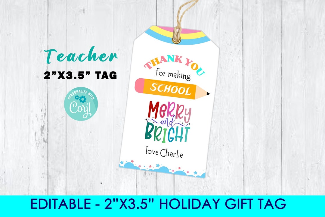 Editable Christmas Teacher Gift Tags Printable Merry and - Etsy