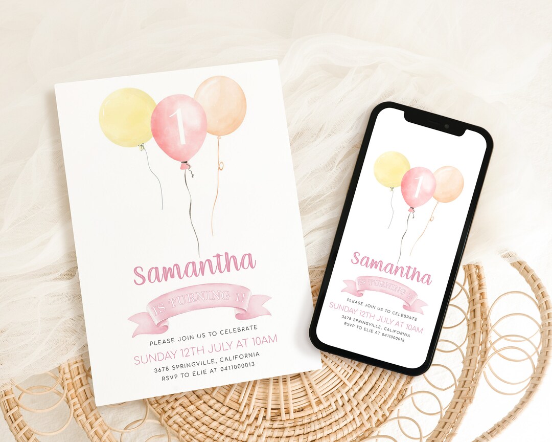 Ist Birthday Girl Pink Balloon Corjl INSTANT Download Editable, 1st ...