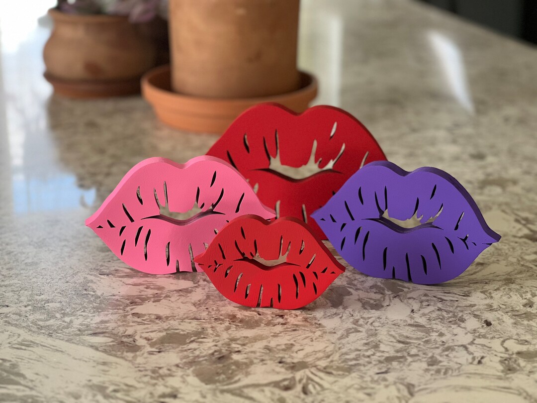 Painted Wood Lips Decor: Tier Tray Accent, Farmhouse Style - Etsy