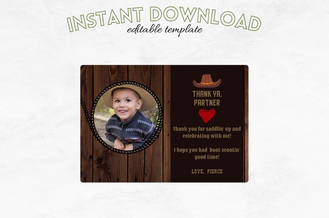 Birthday Thank You Card, Photo Card, Western Birthday, Cowboy Birthday ...