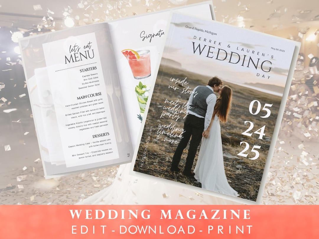 Personalized Wedding Magazine Template | Editable in Canva | DIY ...