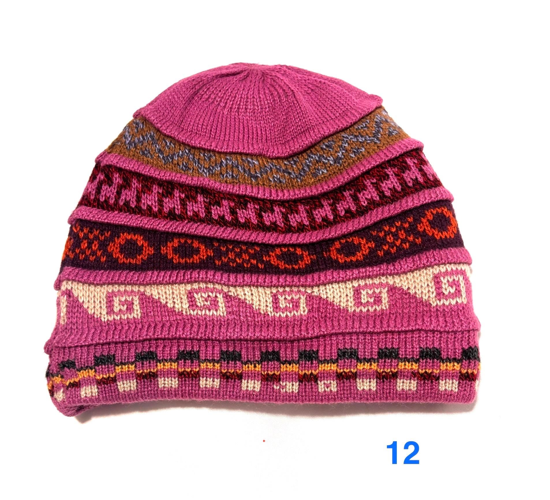 Alpaca Beanie: Peruvian Unisex Hat With Ethnic Geometric Design, Size L ...