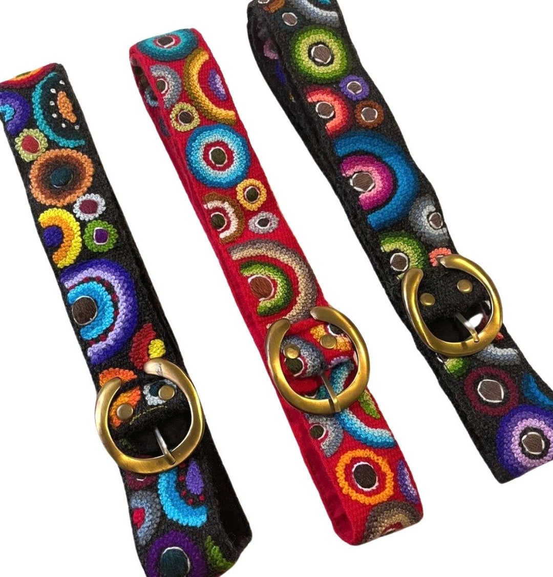 Boho Hand-embroidered Belt, Peruvian Belt Withcolorful Circles ...