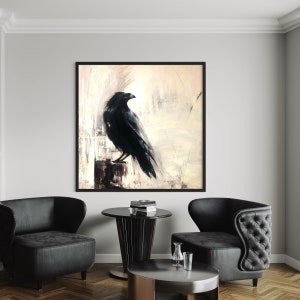 Black Raven, Abstract Painting, Bird Painting, Handmade on Canvas - Etsy
