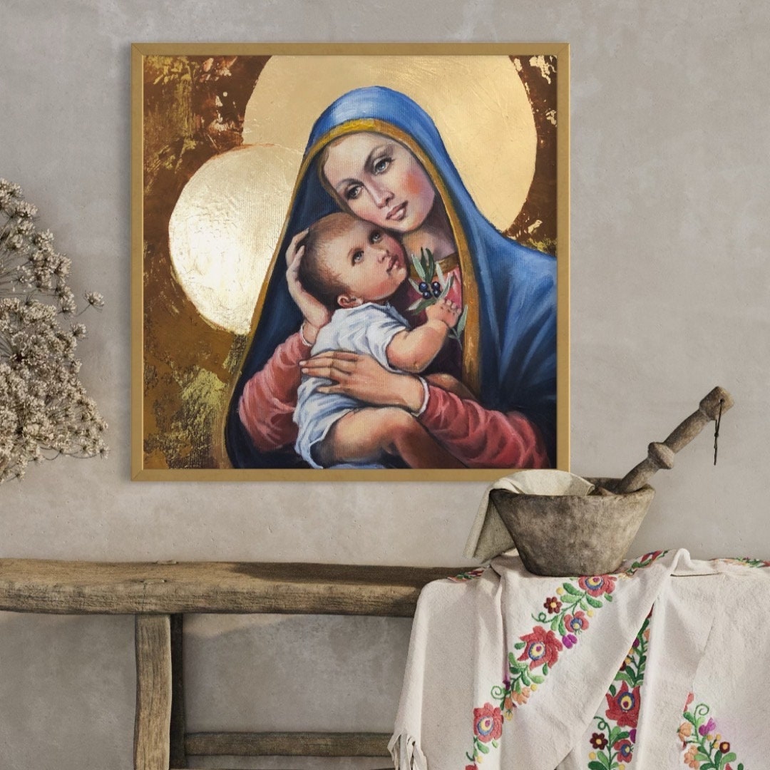 Divine Sacred Artwork,virgin Mary & Jesus Oil Painting on Canvas ...