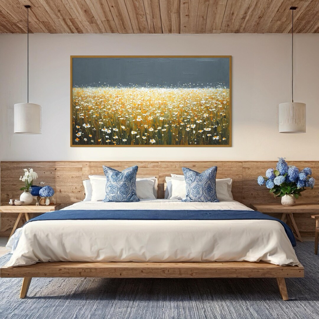 Original Daisy Field Painting, Floral Landscape Art,textured Yellow ...