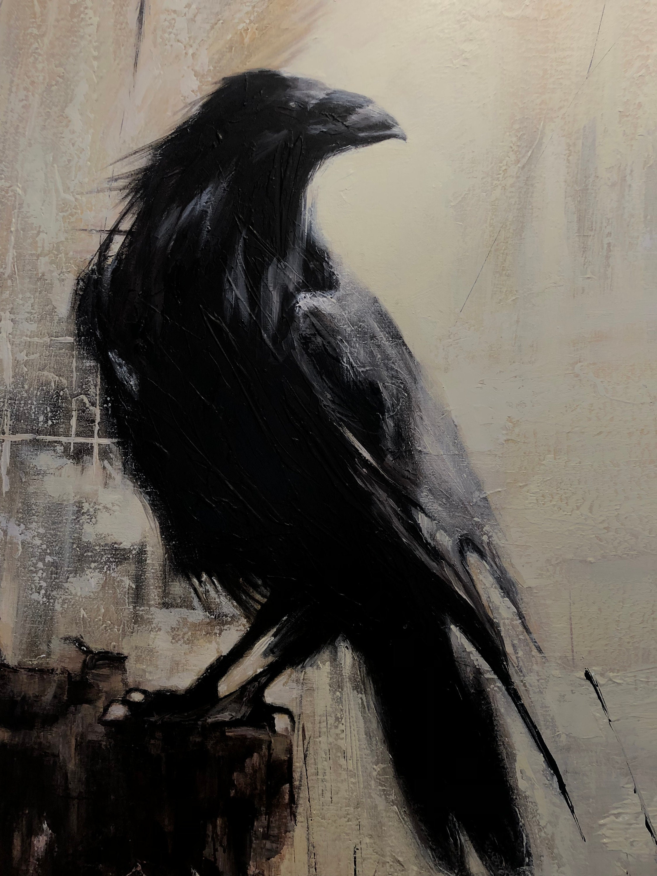 Black Raven Painting, Abstract Art With Birds, Black Raven Wall Decor ...