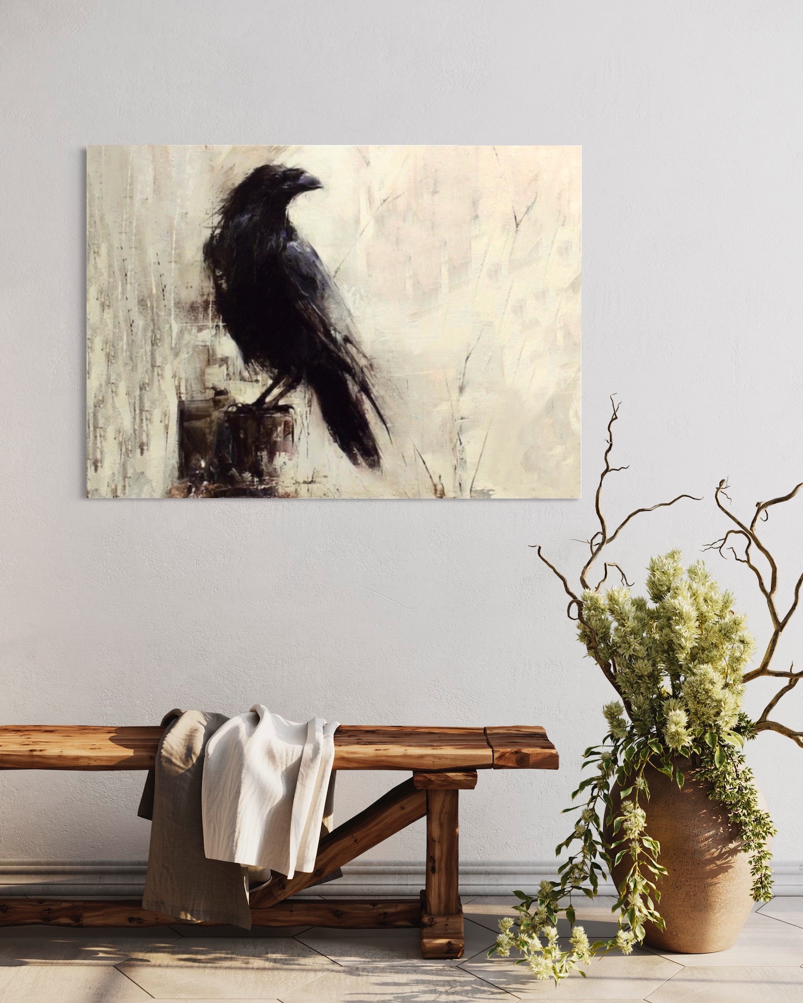 Black Raven Painting, Abstract Art With Birds, Black Raven Wall Decor ...