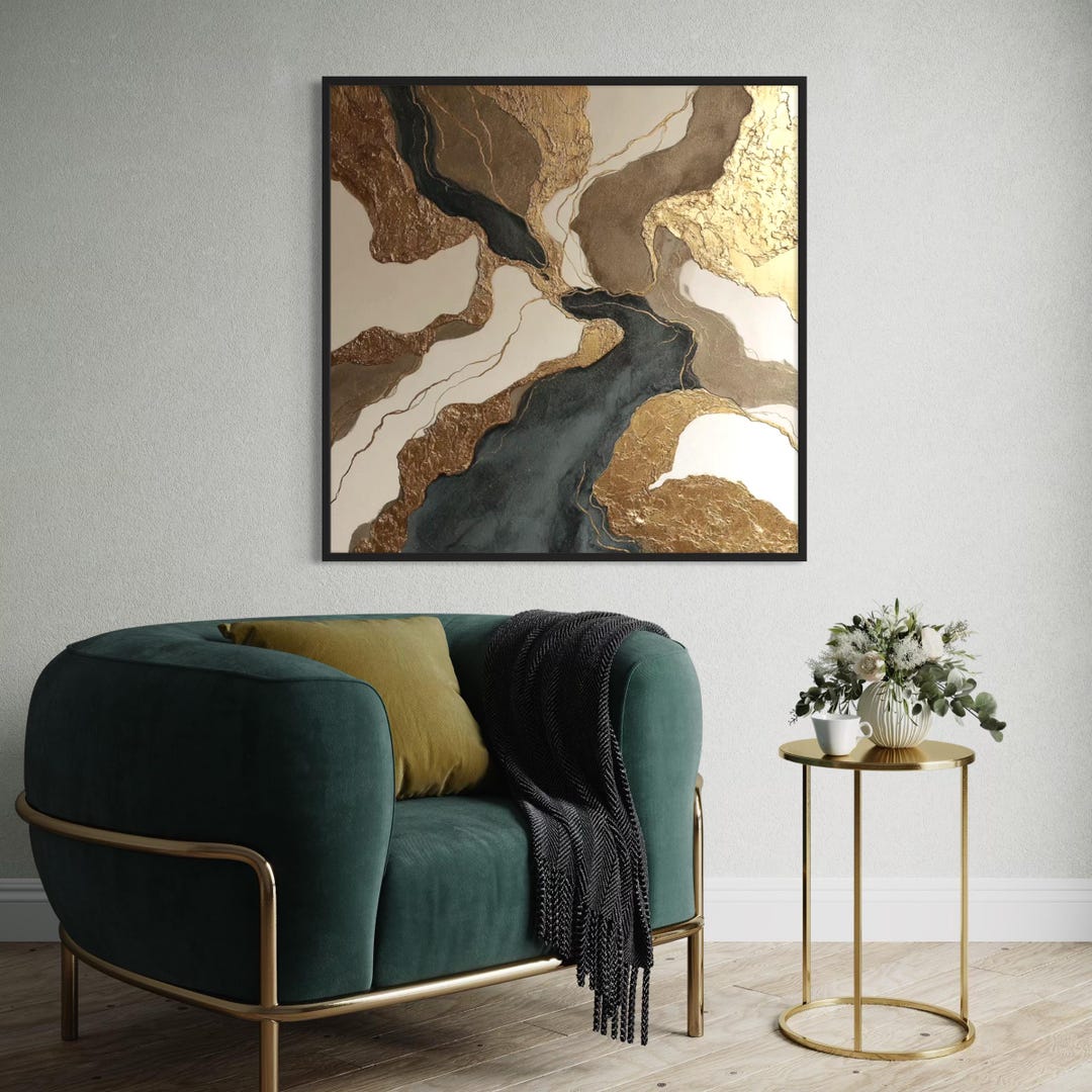 Gold Abstract Painting on Canvas, Modern Wall Art With Textured Acrylic ...