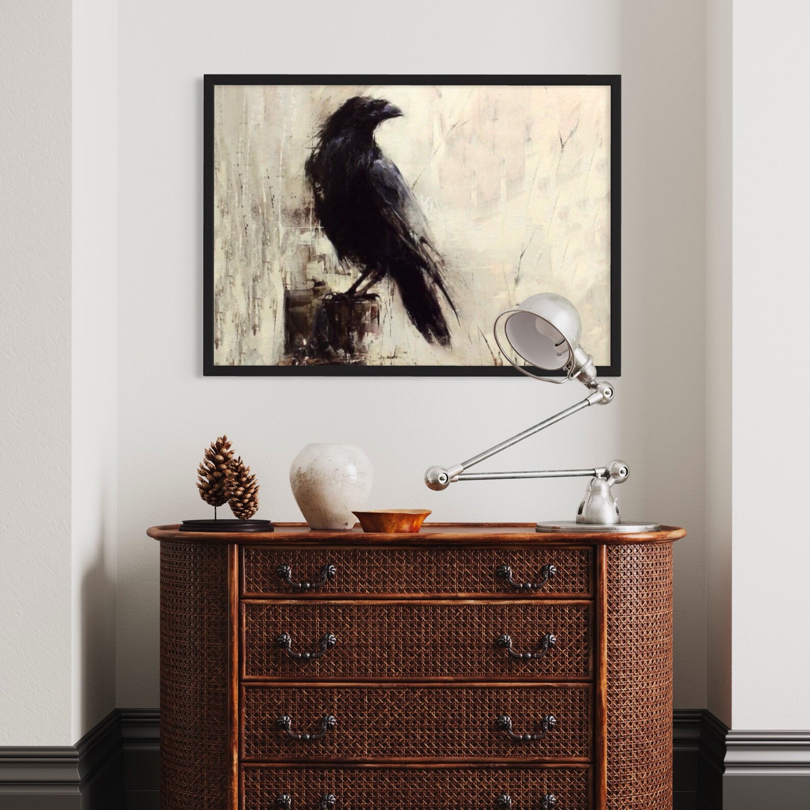 Black Raven Painting, Abstract Art With Birds, Black Raven Wall Decor ...
