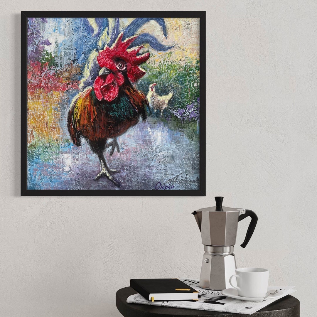 Original Rooster Acrylic Painting on Canvas Colorful Farmhouse Wall Art ...