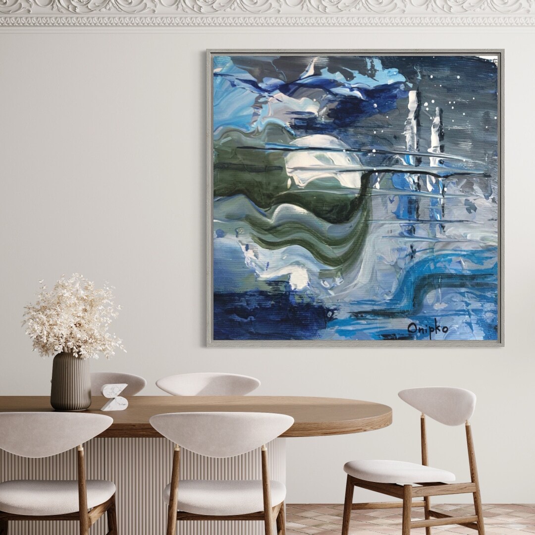 Abstract Cosmos Art on Canvas, Acrylic Hand Painted, Wall Blue Decor ...