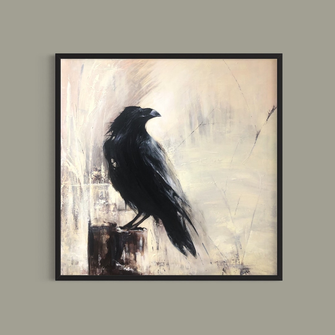 Raven Abstract Canvas Art Bird Painting for Home Decor - Etsy