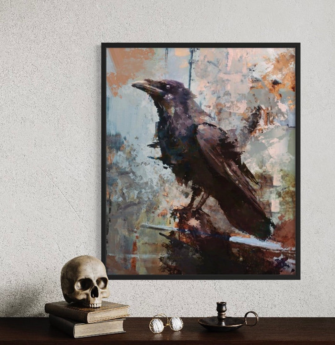 Painting a Raven on Canvas, Black Raven Abstract, Hand Painted Raven on ...