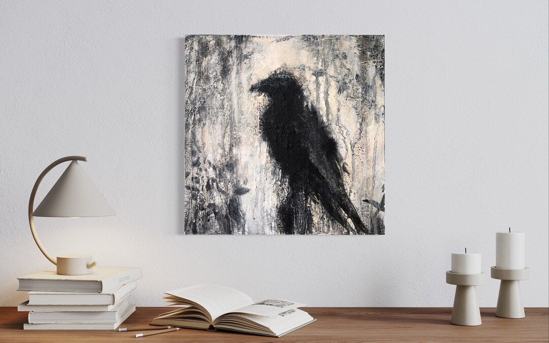Raven Painting Originalblack Ravenabstract Paintingbird - Etsy