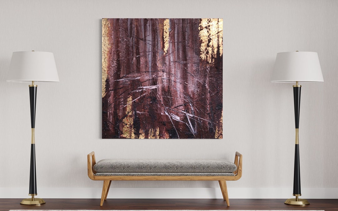Dark Red, Ruby Square Abstract Oil Paint Contemporary Art Abstract ...