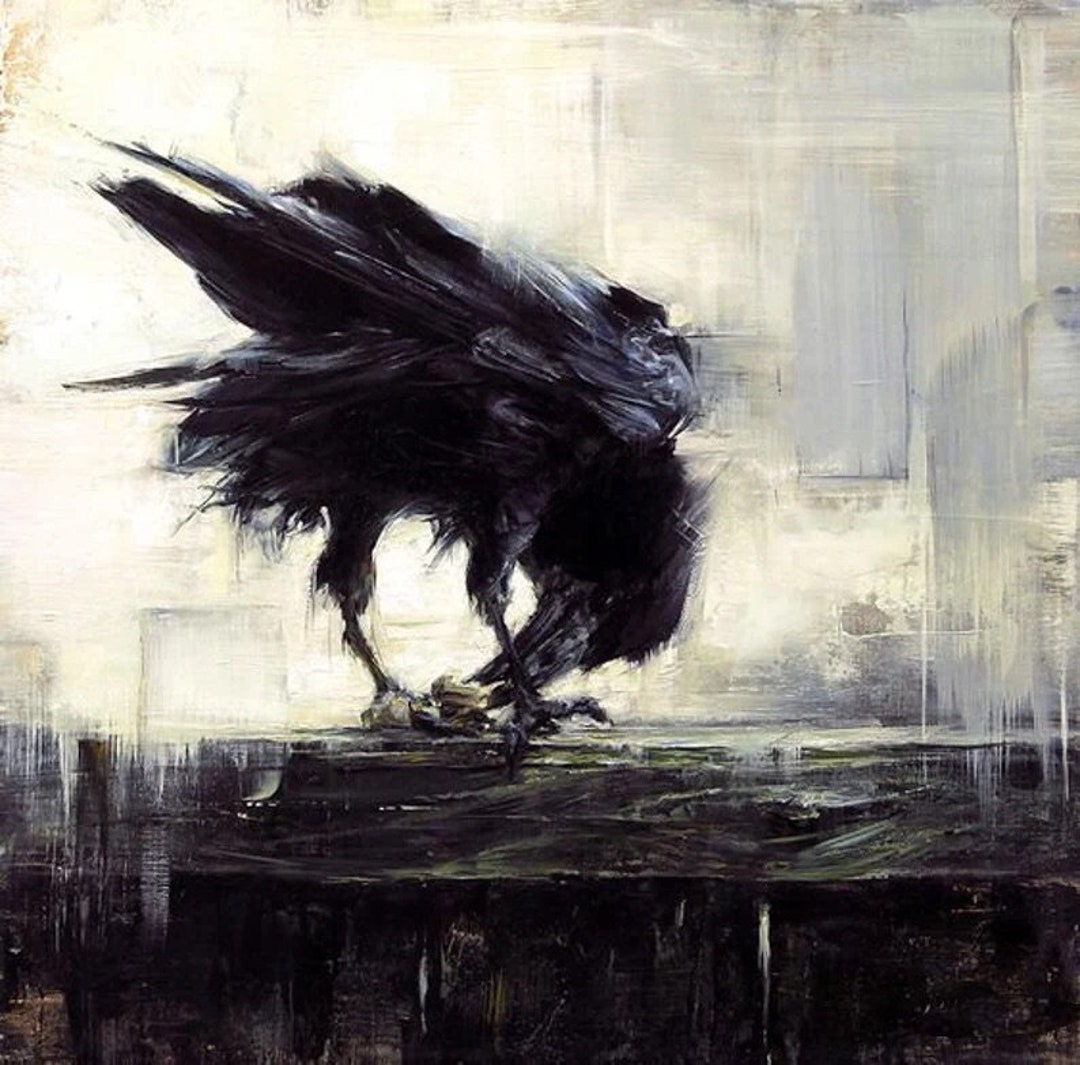 Black Raven,birds Wall Painting,acrylic Canvas Painting,raven Inspired ...