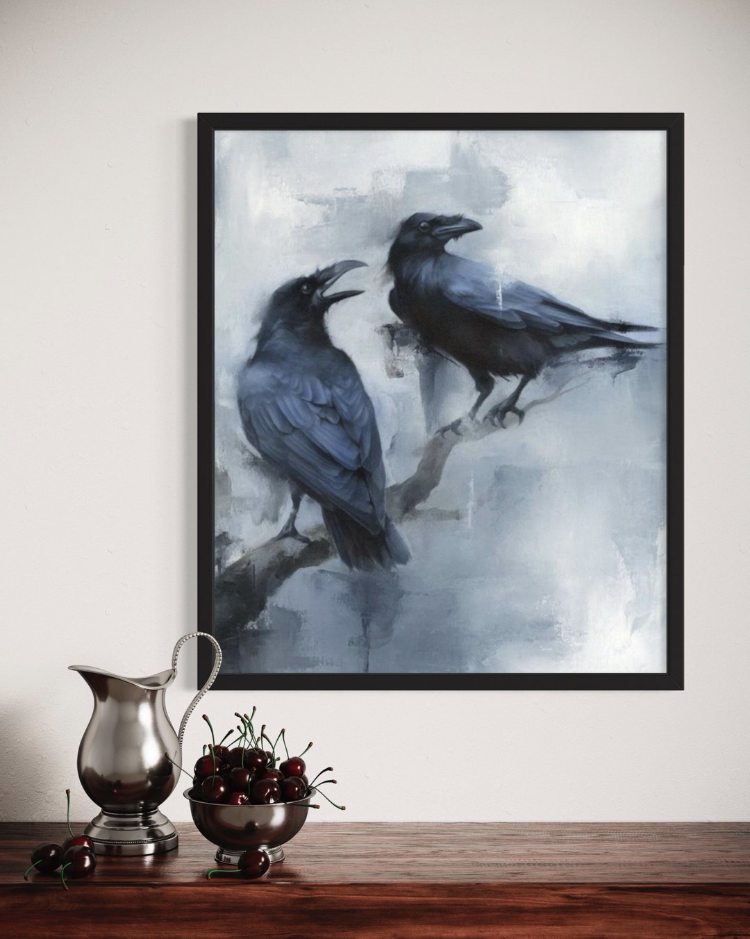 Raven Painting on Canvas, Hand Painted Raven in Acrylic,two Black Crows ...