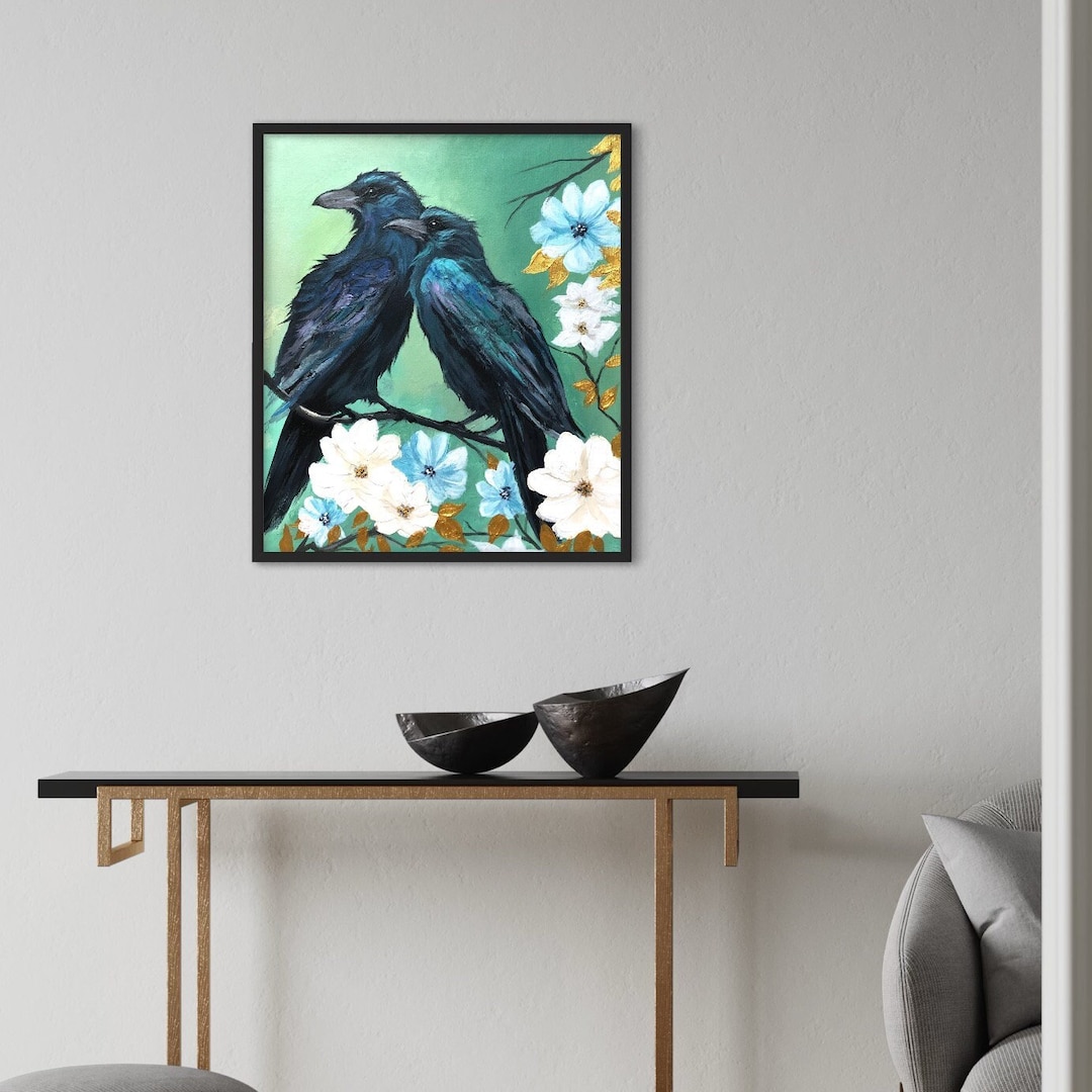 Original Ravens Painting on Canvas, Handmade Gift, Black Raven Decor ...