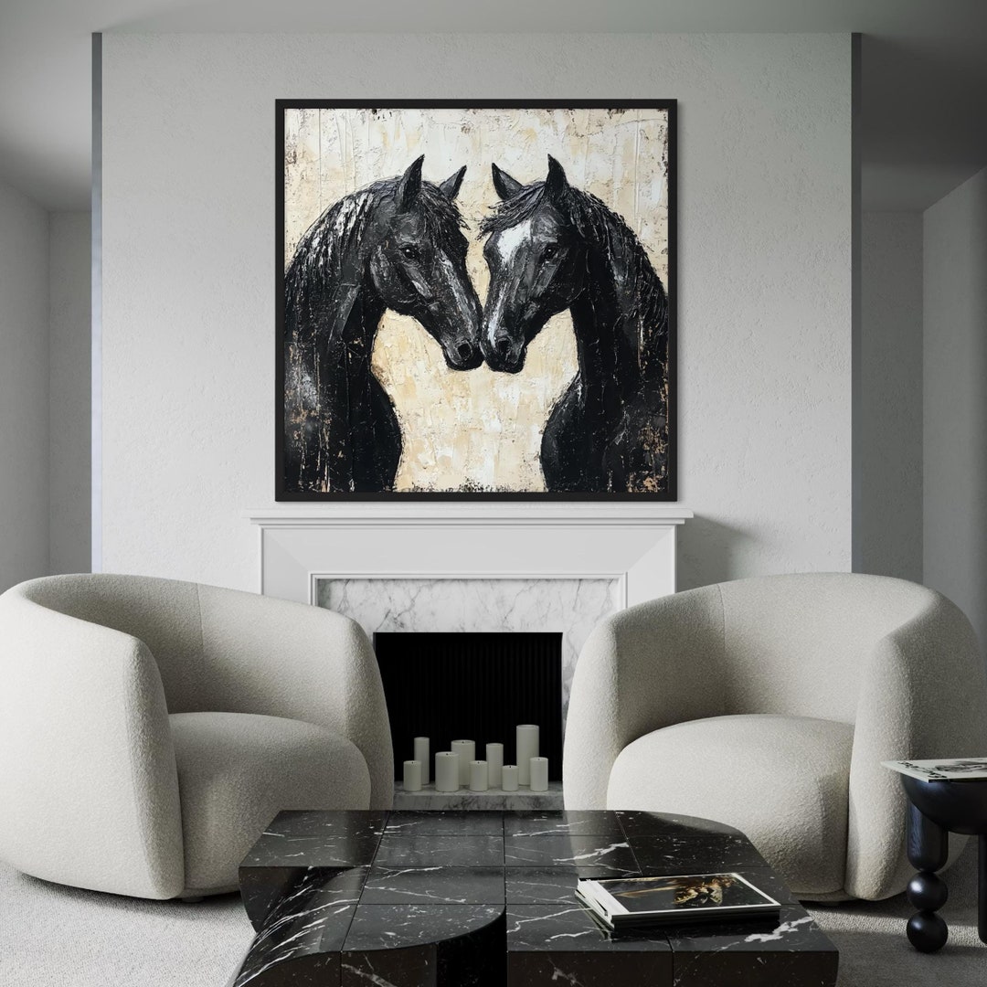Black Horse Duo, Original Canvas Artwork, Majestic Horse Pair Painting ...