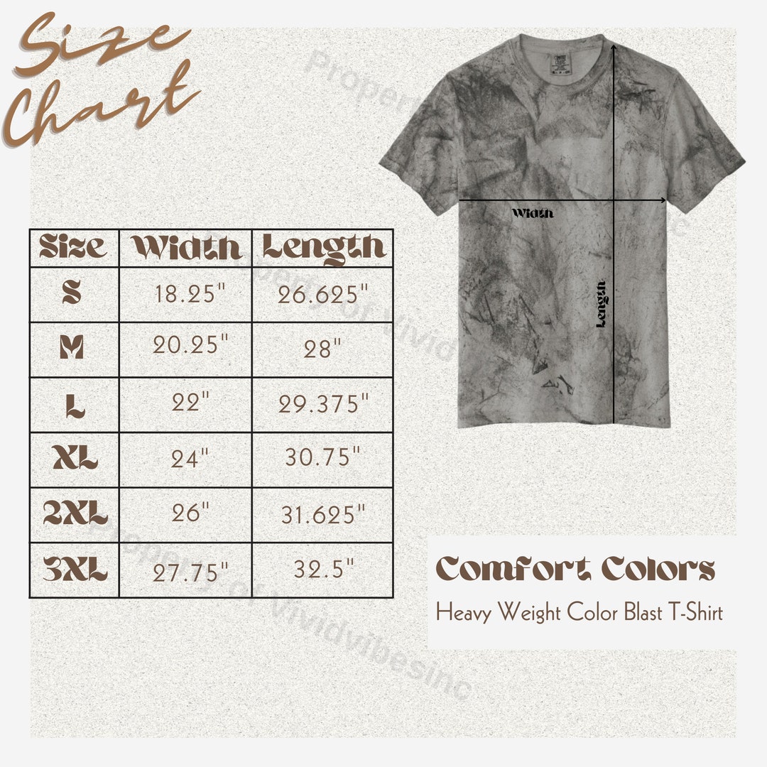 Comfort Colors Heavy Cotton Color Blast T-shirt Size Chart - Etsy
