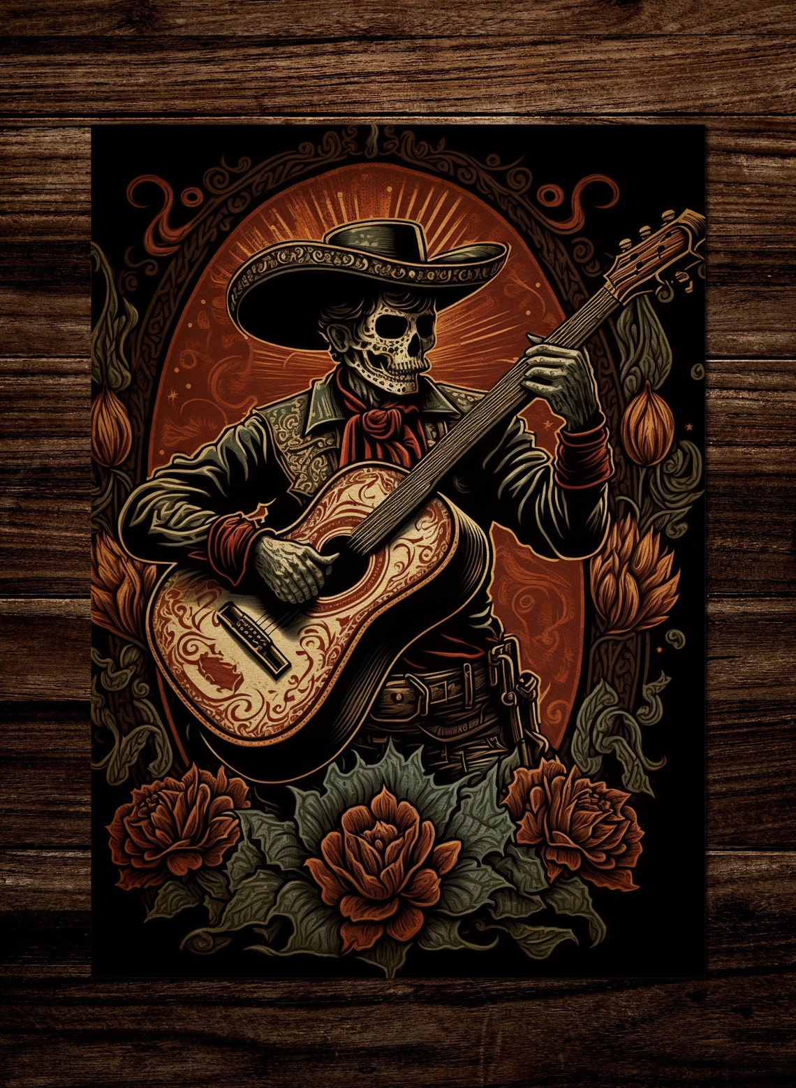 Day of the Dead Guitar Player, Epic Mexican Themed Guitar, Skull Guy ...