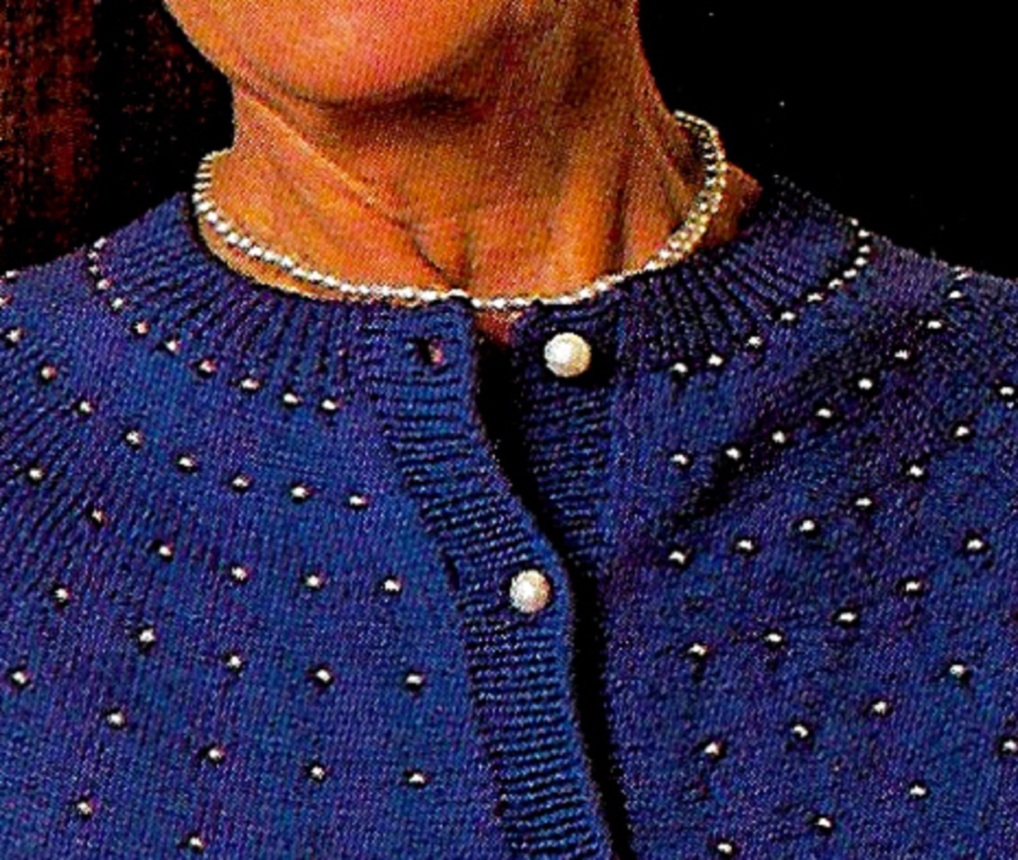 Woman's Cardigan With Beaded Yoke Knitting Pattern Lady's Crew Neck ...