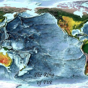 Pacific Ocean Map, Ring of Fire Map, Rinf of Fire Poster, Ring of Fire ...