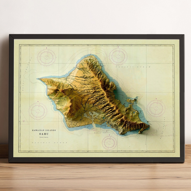 Map of Oahu - Etsy