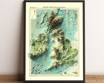 British Isles Relief Map - Etsy