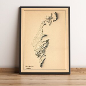 Israel Map, Israel 2D Relief Map, Israel Vintage Map, Israel Poster ...